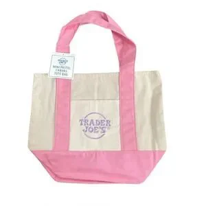 Trader Joe'S | Bags | Trader Joes Mini Canvas Tote Pastel Pink Cream ...